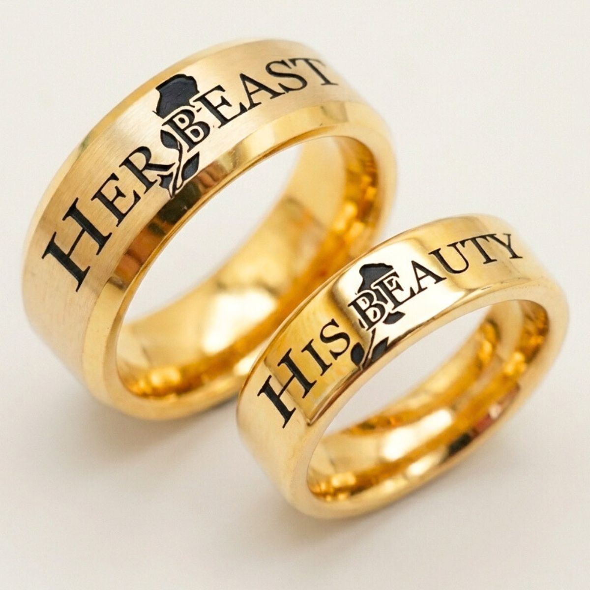 Demure Rose Matching Rings | Gold Tungsten Couples Bands – Couples Choices